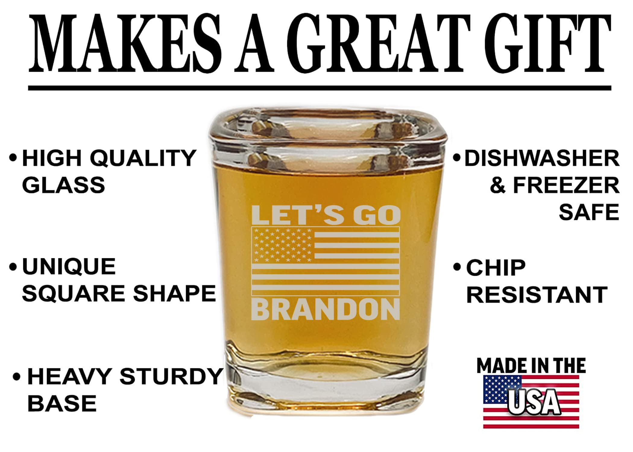 Square Funny Let's Go Brandon Shot Glass Gift For Republican or Conservative