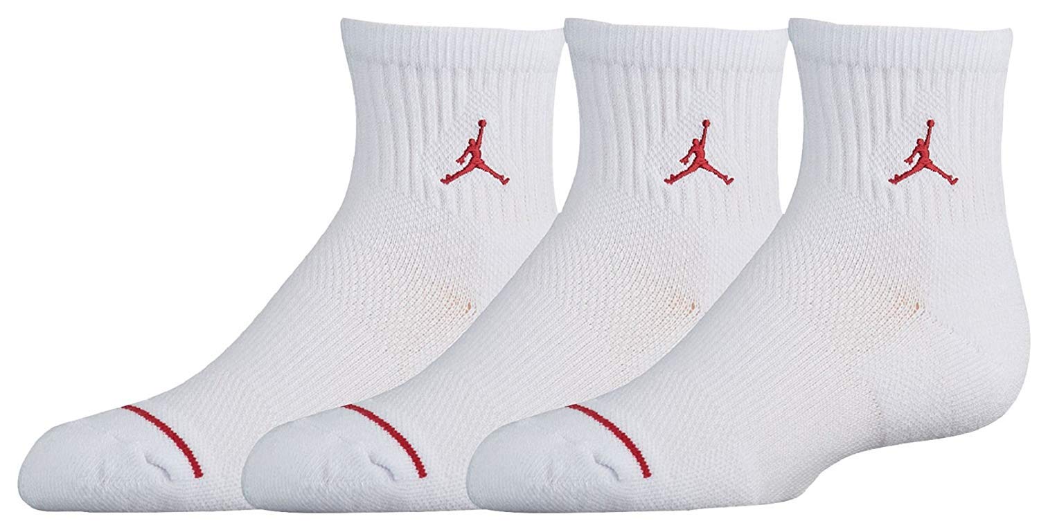 Nike Air Jordan Jumpman Quarter Socks 3 Pack - Boys' Grade School (7-9 (Shoe 3Y-5Y), White)