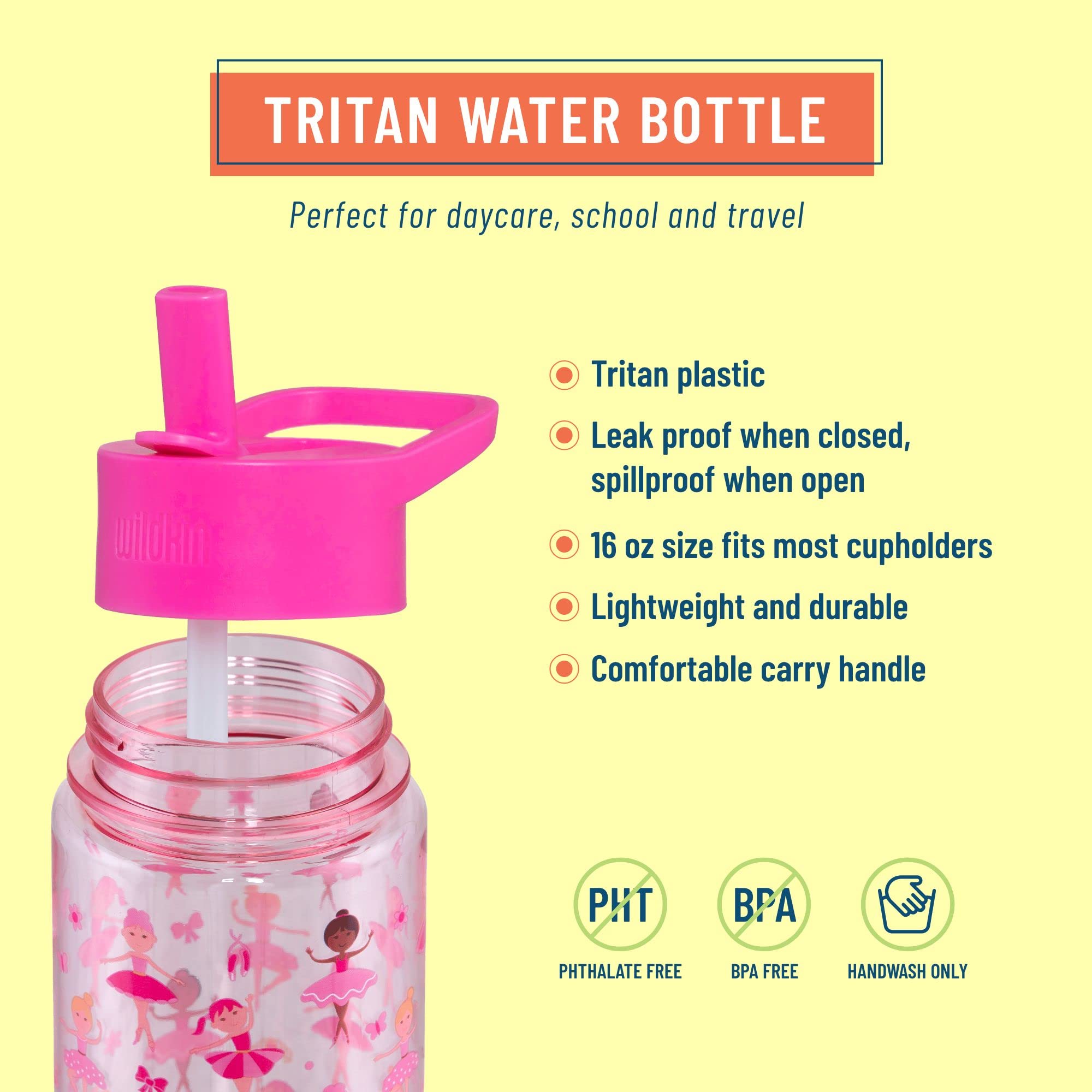 Wildkin 12 Inch Backpack and Lunch Box Bag Bundle with 16 Ounce Reusable Water Bottle (Ballerina)