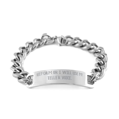 Teller Gifts For Colleagues, Keep Calm or I Will Use My Teller, Cool Teller Cuban Chain Bracelet, Engraved Bracelet From Friends, , Unique teller gifts, Unique bank teller gifts, Unique gift for