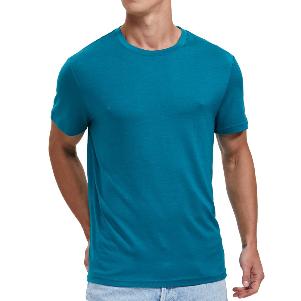 Woolinkin 100% Merino Wool T-Shirt - Men’s Short Sleeve Undershirt - 150 Lightweight Wool Base Layer (as1, Alpha, m, Regular, Regular, Teal)