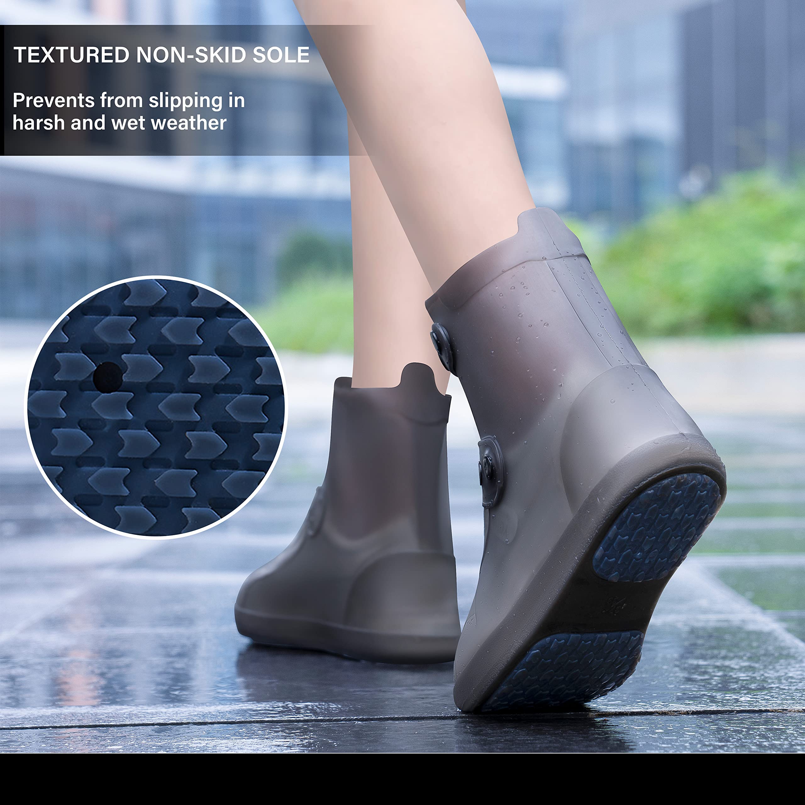 Rain Shoe Covers | Waterproof Shoe Covers for Men Women | Reusable Galoshes Overshoes (Black - Medium)
