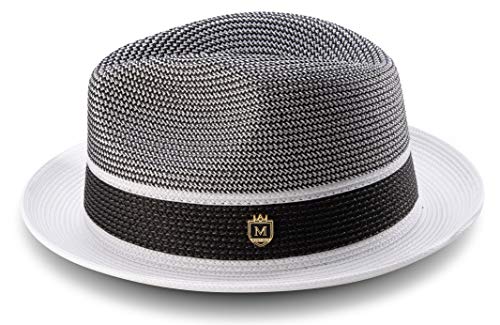 MONTIQUE Men's Braided Pinch Fedora Hat - Fashion Fedoras for Men H-22 (White & Black Medium)