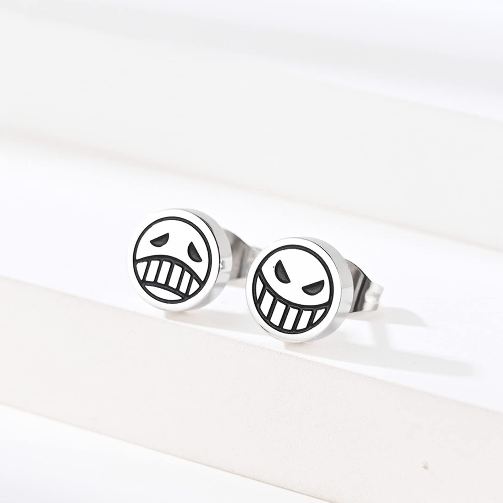 Smiley face earrings Happy Unhappy Stud Earrings Anime Cosplay Earrings for Women Man suitable for Sensitive Ears (Style A)