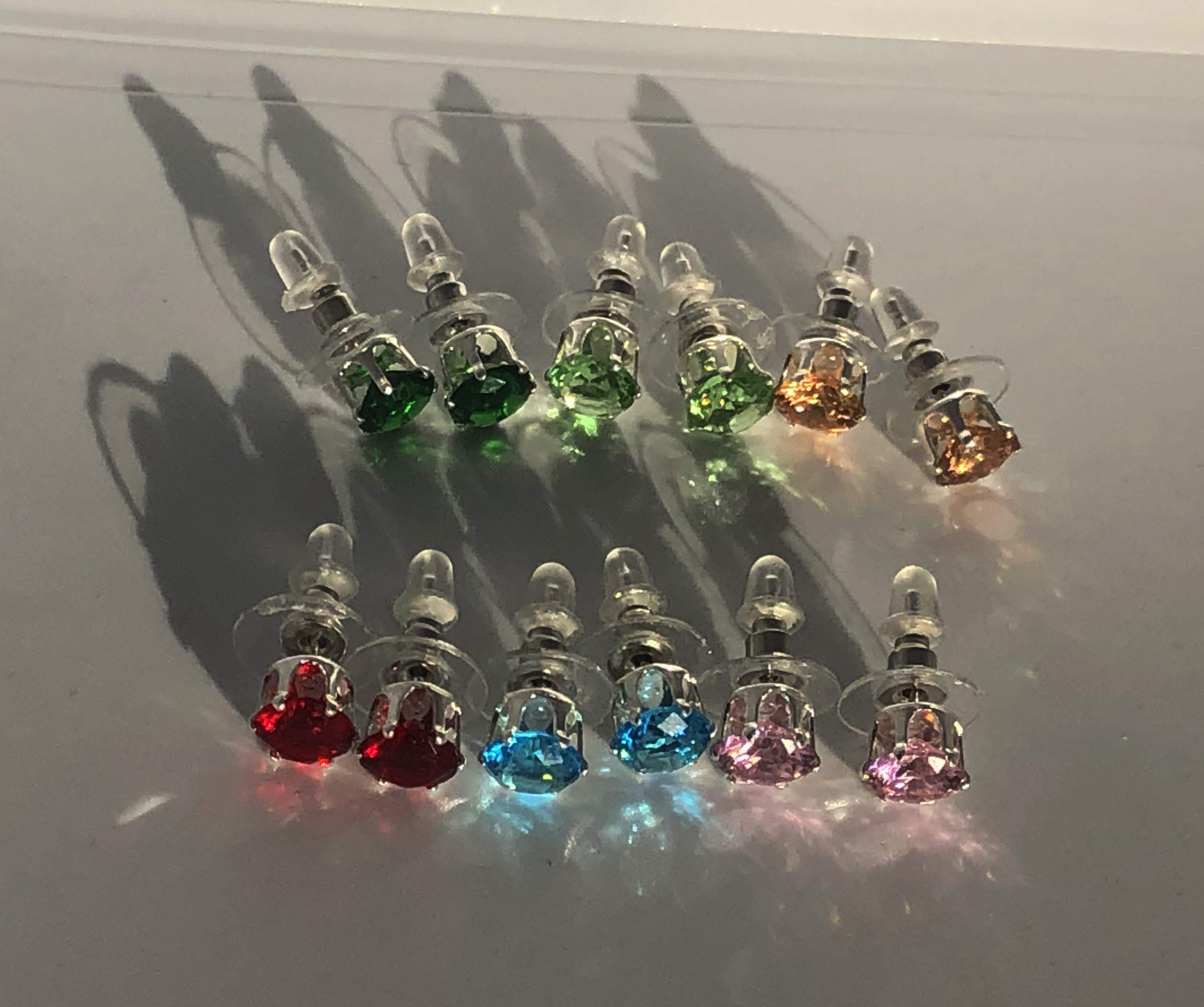 MOOCHI 12 Pairs AAAA Quality Round CZ Stud Earrings Set 5mm Solid Color Gemstones Silver Plated Brass Hypoallergenic Piercing Earring for Women Girls