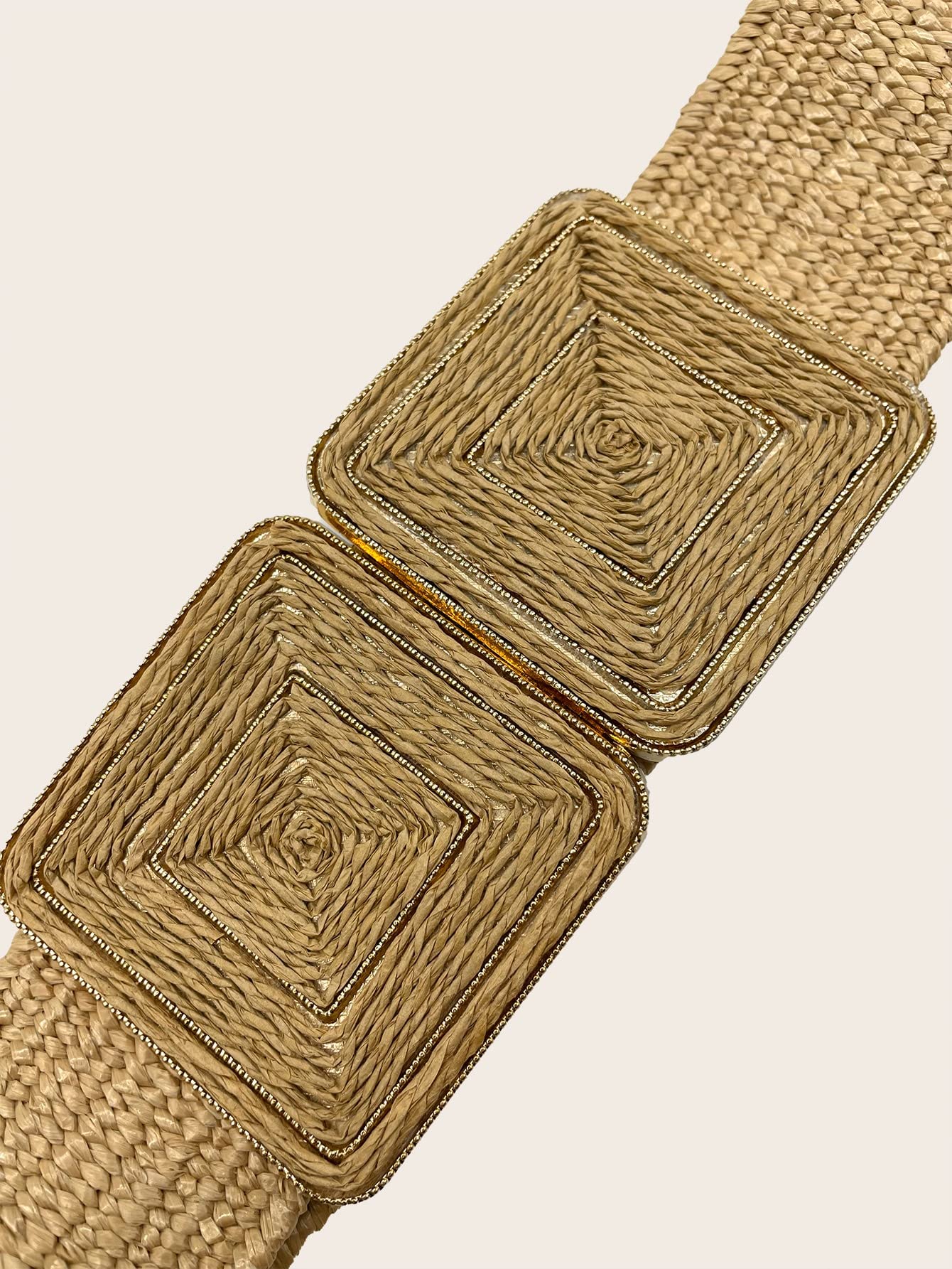 Verdusa Women's Symmetrical Buckle Straw Belts Wide Belt Elastic Waistband Khaki 80