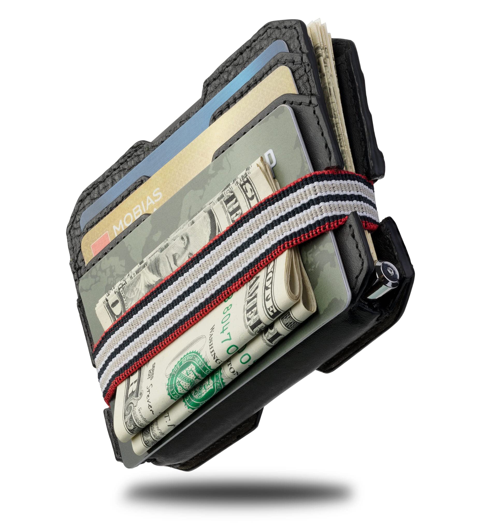 RFID Wallets for Men with Elastic Strap - Credit Card Holder Minimalist Flat Wallet for Men - Slim Mens Wallet - Front Pocket Wallet made of Vegetable-Tanned Leather (Black, Flexi with Accessory)