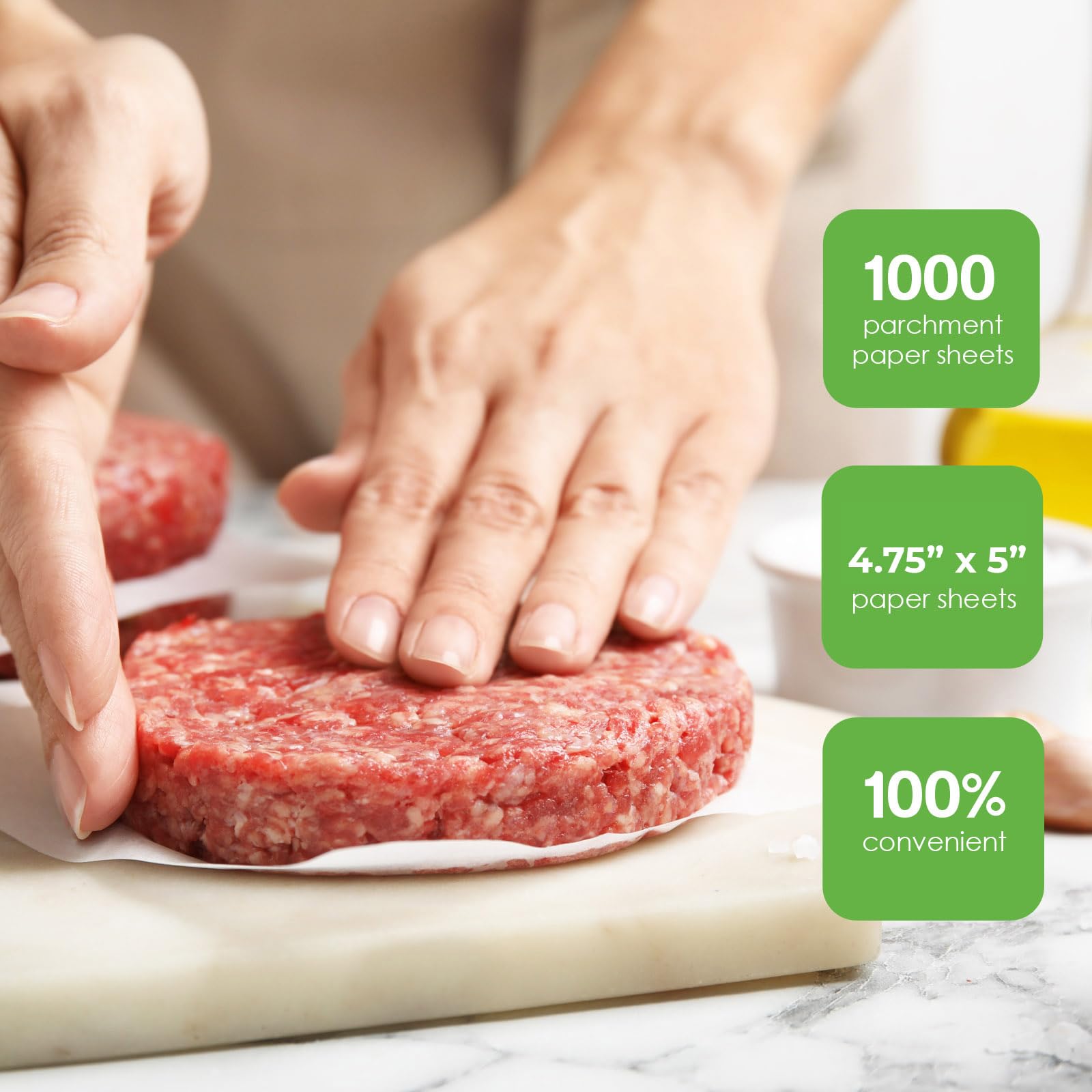 Waxed Butcher Paper Sheets | Hamburger Patty, | 1000 Non-Stick Wax Paper Squares Per Set (4.75x5)