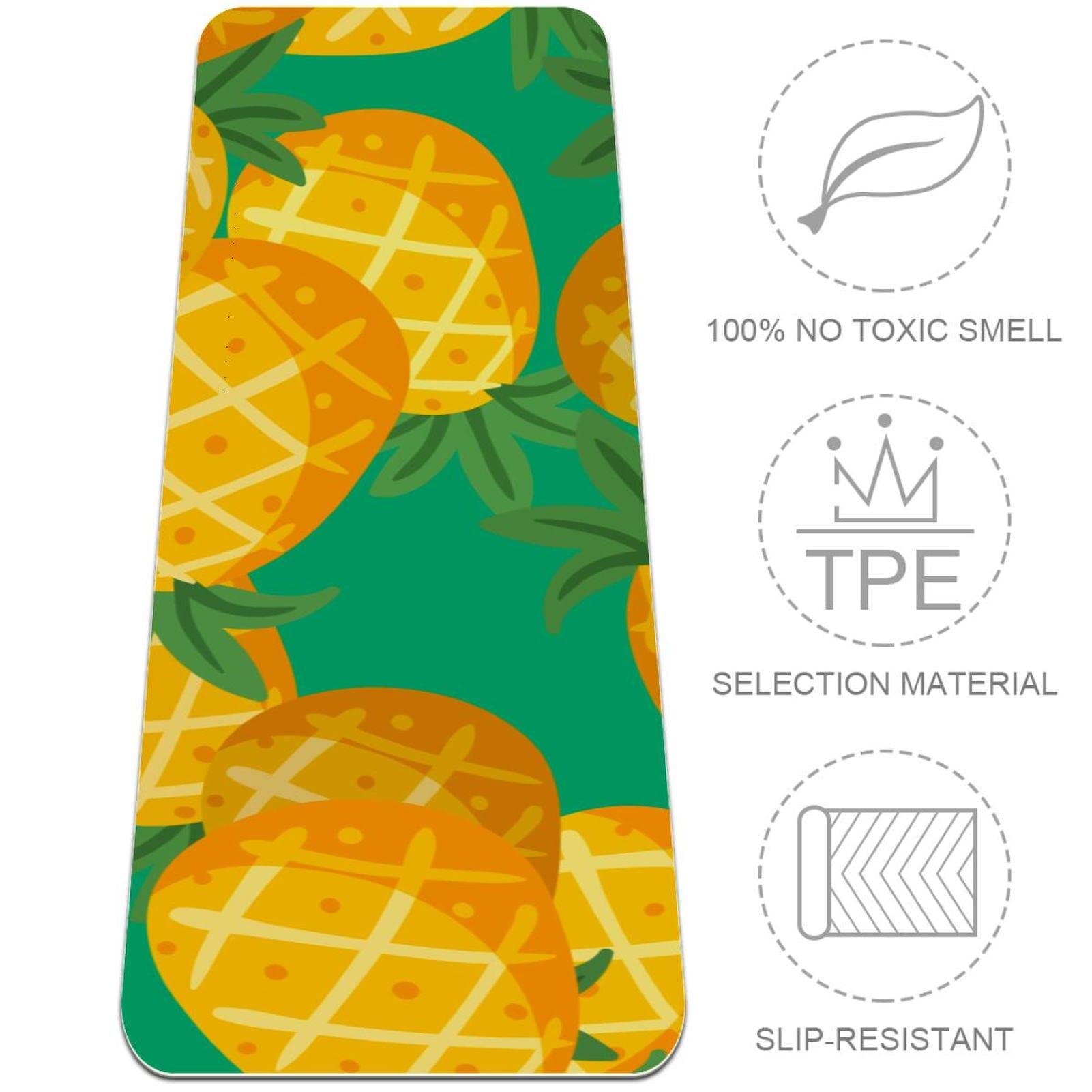 Yoga Mat, Yoga Mats for Home Workout, Workout Mat, Exercise Mats, Pilates Mat, Tropical Fruit Pineapple