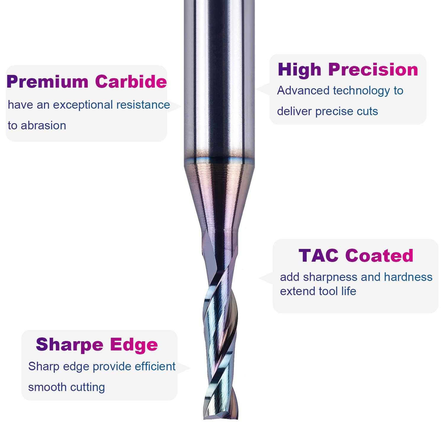 SpeTool 1/8 Inch Upcut CNC Router Bits 1/4 Inch Shank with Extra Long Life Coating,1/2 Inch Cutting Length 2 Inch OVL Solide Carbide End Mill Slot Woodworking Carving Tool