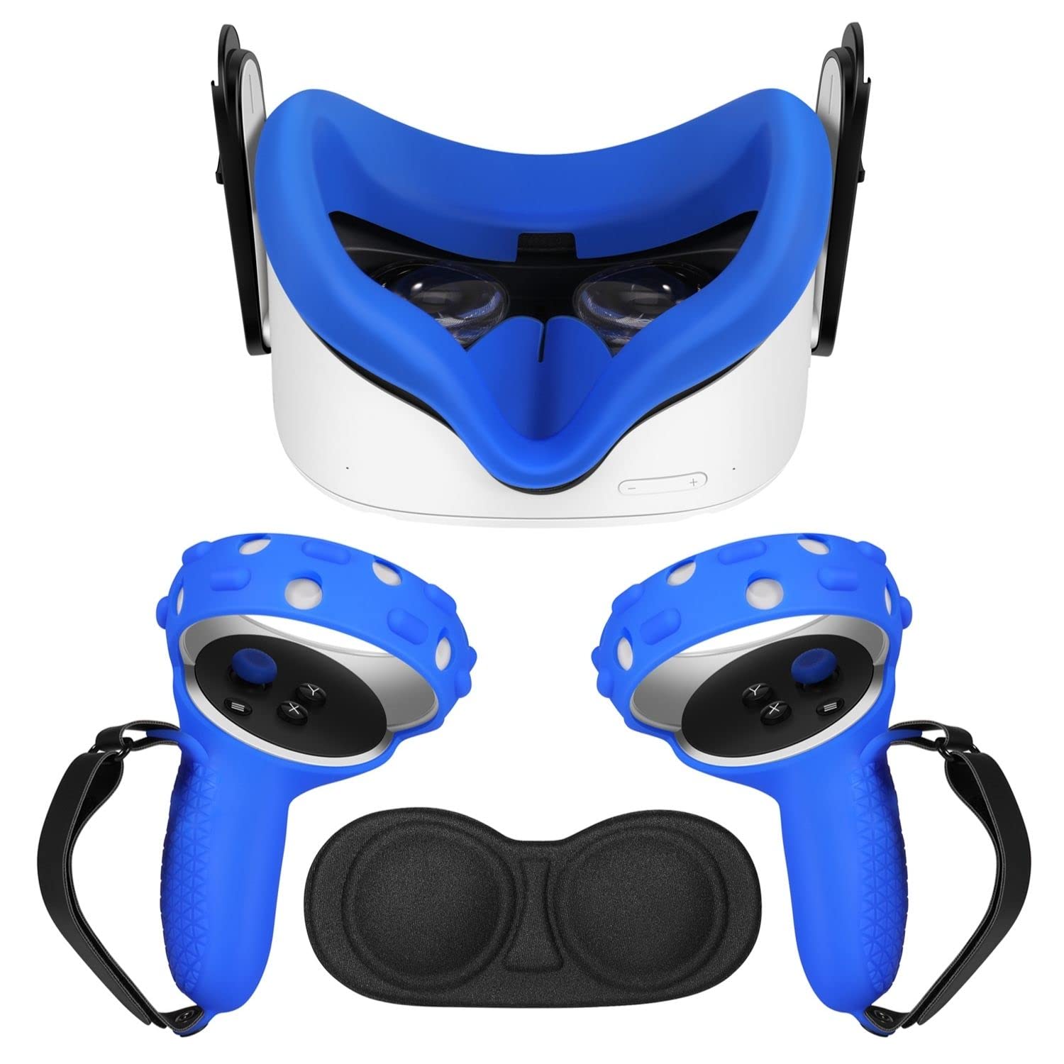 TNP Silicone Cover Set for Oculus Quest 2 Meta Quest 2 Controller Protector Blue 3 in 1 Silicone VR Face Cover, Protective Lens Cover, VR Headset Skin Shell Accessories for Oculus Quest 2