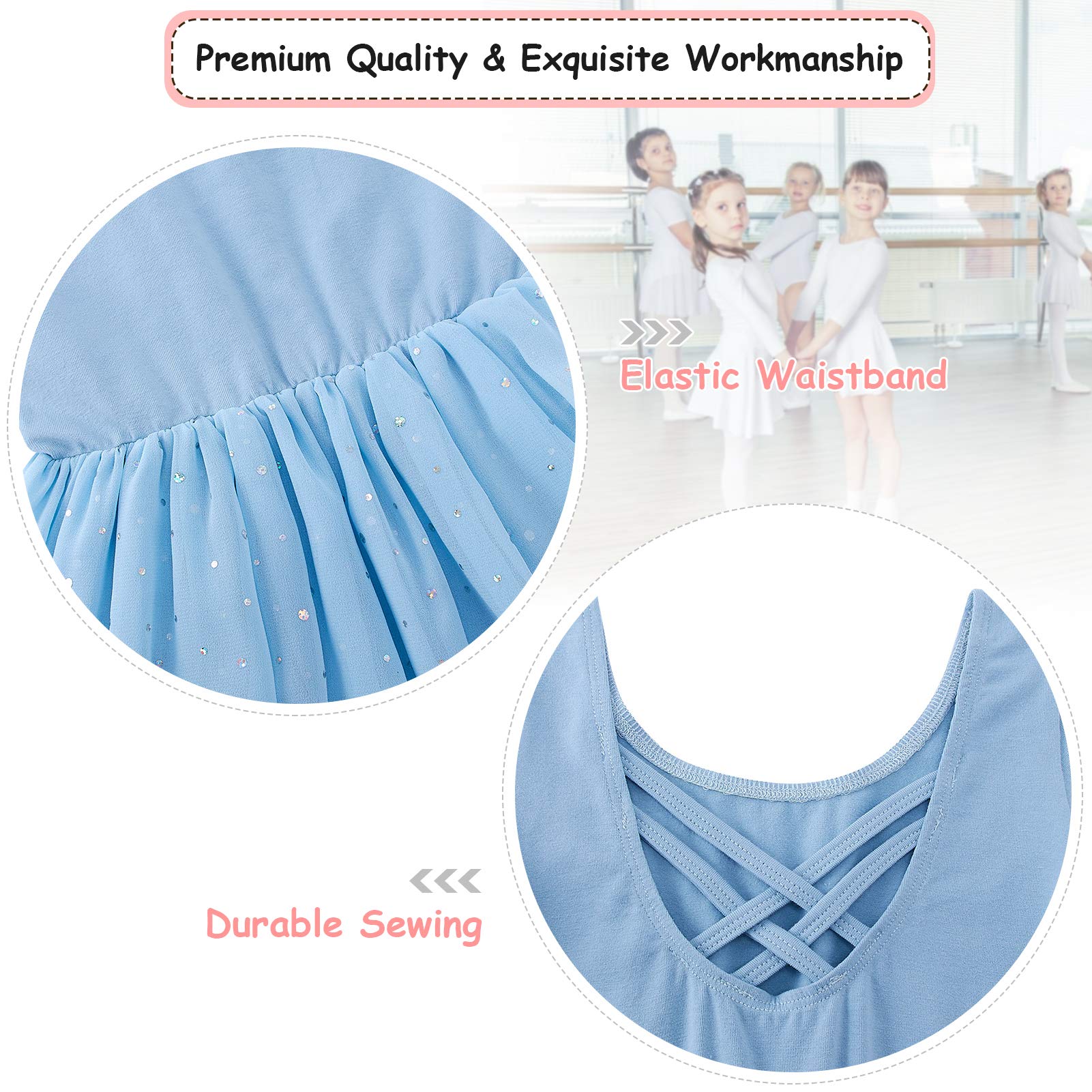 Move Dance Tutu Dance Clothes for Girls Childrens Ballet Leotards Dress 6 7 Yr Old Solid Color Auqa Unitard with Skirt for Gymnastic Exercise