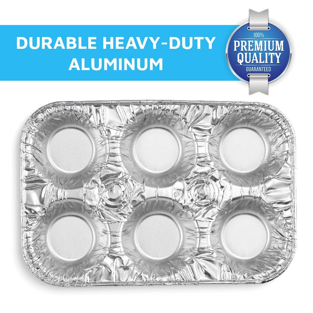 MontoPack Disposable Aluminum Foil 6-Cup Muffin Tins | Standard Size, Perfect for Baking Cupcakes, Mini Pies and Pastries with Easy Release | Set of 20 Strong and Durable Tin Pans