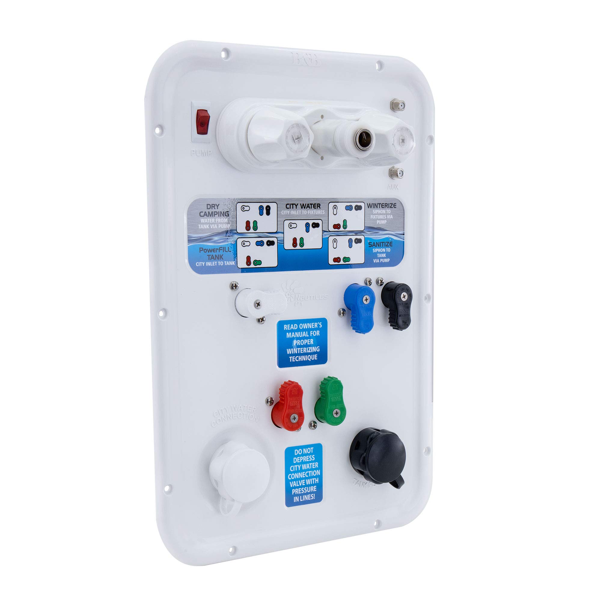 RecPro RV Water Management Panel | Nautilus P1 | 8-Function City-Water Fill (No, Don't Include Install Kit) | Made in USA