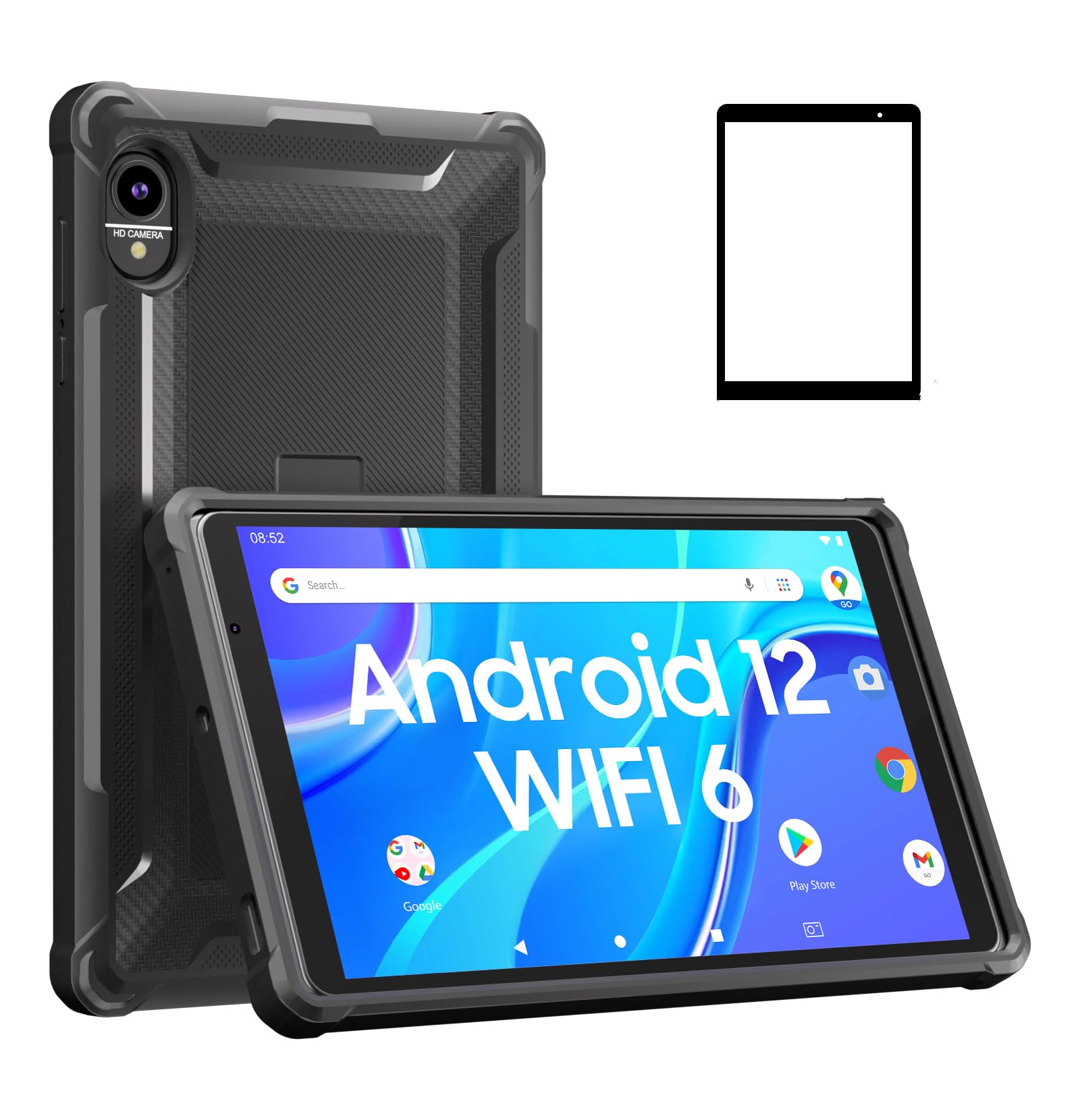 Tablet 8 inch, Android 12 Tablet Pc with Case and Glass, 32GB ROM Support 512GB Expand, Wi-Fi 6 Tablets Computer, 1280x800 Resolution HD Touch Screen, 2+8MP Dual Camera, Google GMS Certified Tab