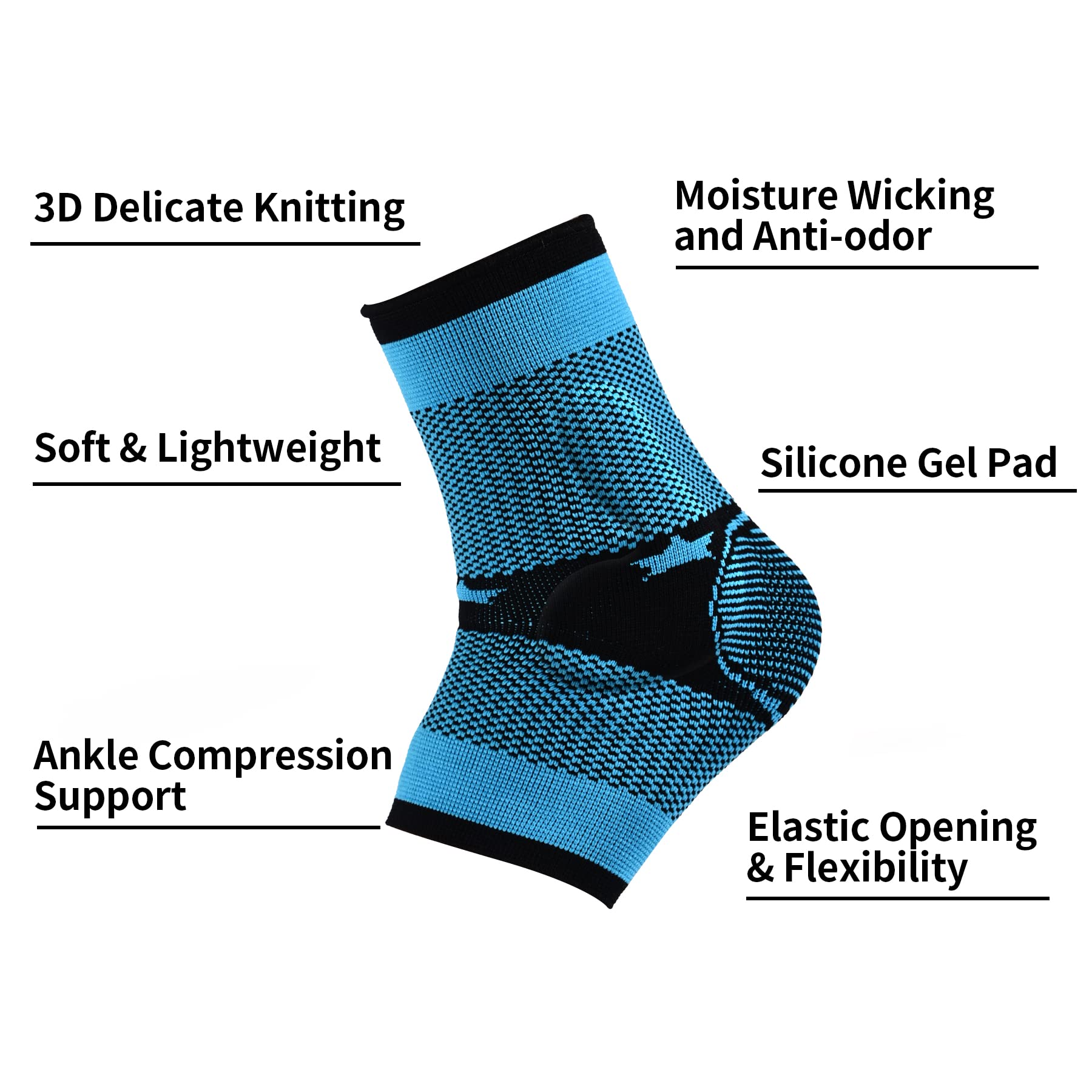 Sukeen Ankle Brace Support Compression Sleeve with Silicone Gel for Sprained Ankle Plantar Fasciitis Achilles Tendonitis Foot Pain & Prevent Ankle Injuries (Medium)