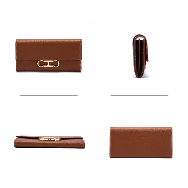 Women's purse leather handbag zero wallet card bag long wallet (Brown)