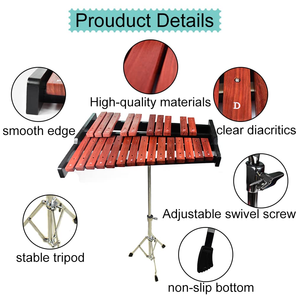 TNZMART 25 Note Xylophone Wooden Glockenspiel Xylophone with Mallet Professional Percussion Instrument (Xylophone with stand)