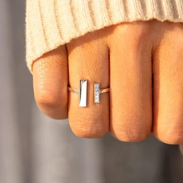 TFXNBKW Mother Daughter Thick And Thin Ring,Remember That We Are Always Stick Together- Sterling silver - Women's Open Adjustable Cubic Zirconia Rings (US size 6 )