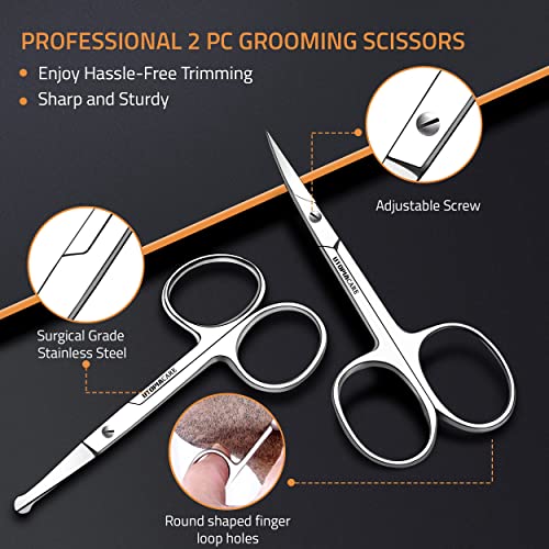 Utopia Care - Curved and Rounded Facial Hair Scissors for Men โ 4 Pack - Mustache, Nose Hair & Beard Trimming Scissors, Safety Use for Eyebrows, Eyelashes, and Ear Hair - Professional Stainless Steel