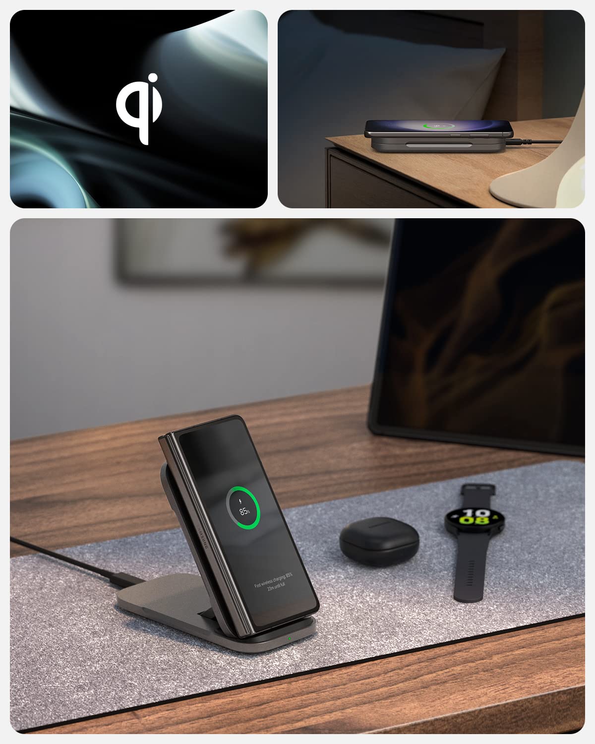 Spigen [Designed for Samsung] Qi Flex True 15W Super Fast Wireless Charger Stand & Pad for Samsung Galaxy S24 Plus Ultra S23 Z Fold Flip 5 4 S22 Note 20 S21 S20 Note 10 and More [No Adapter Included]