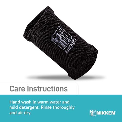 Nikken KenkoThermĀ® Wrist Wrap Medium 1825 Black - Thin Ceramic Reflective Fibers that reflects heat from your body to provide a gentle warming effect for tired or tight muscles Weightlifting , Boxing - Support Wrap - Compression, Support