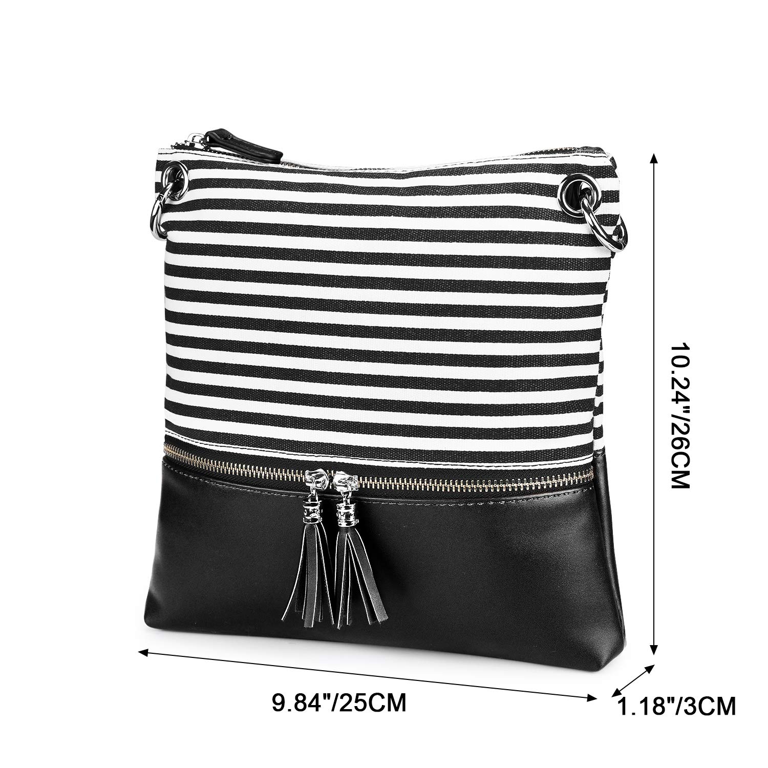 Newshows Women Lightweight Crossbody Bag Purse with Tassel Medium Canvas PU Leather, Zipper