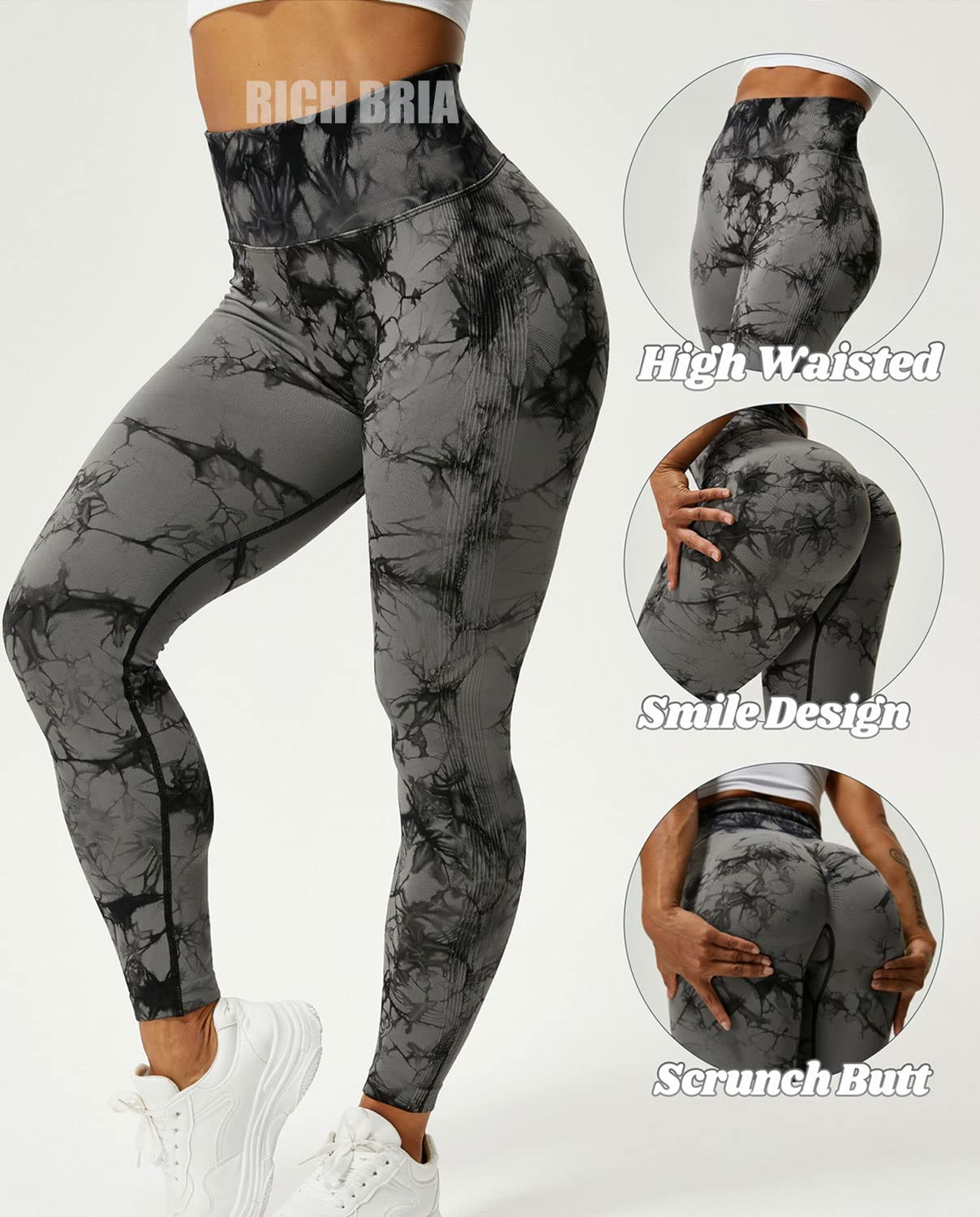 RICH BRIA Butt Lifting High Waisted Leggings for Women Honeycomb Ruched Yoga Pants Workout Tummy Control Booty Tights