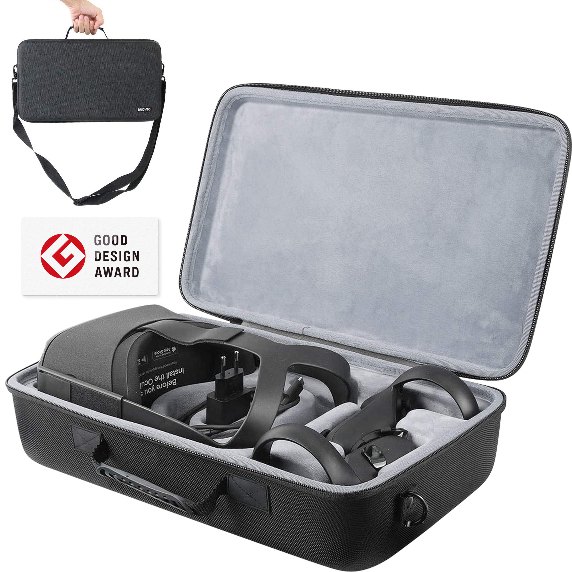 Movic® SimpleTravel™ Carrying Travel Hard Case for Oculus Quest 2 Replacement Virtual Reality VR Gaming Headset & Controller Accessories w Strap | Water Proof Cover Shell (Black + Velvet Grey)
