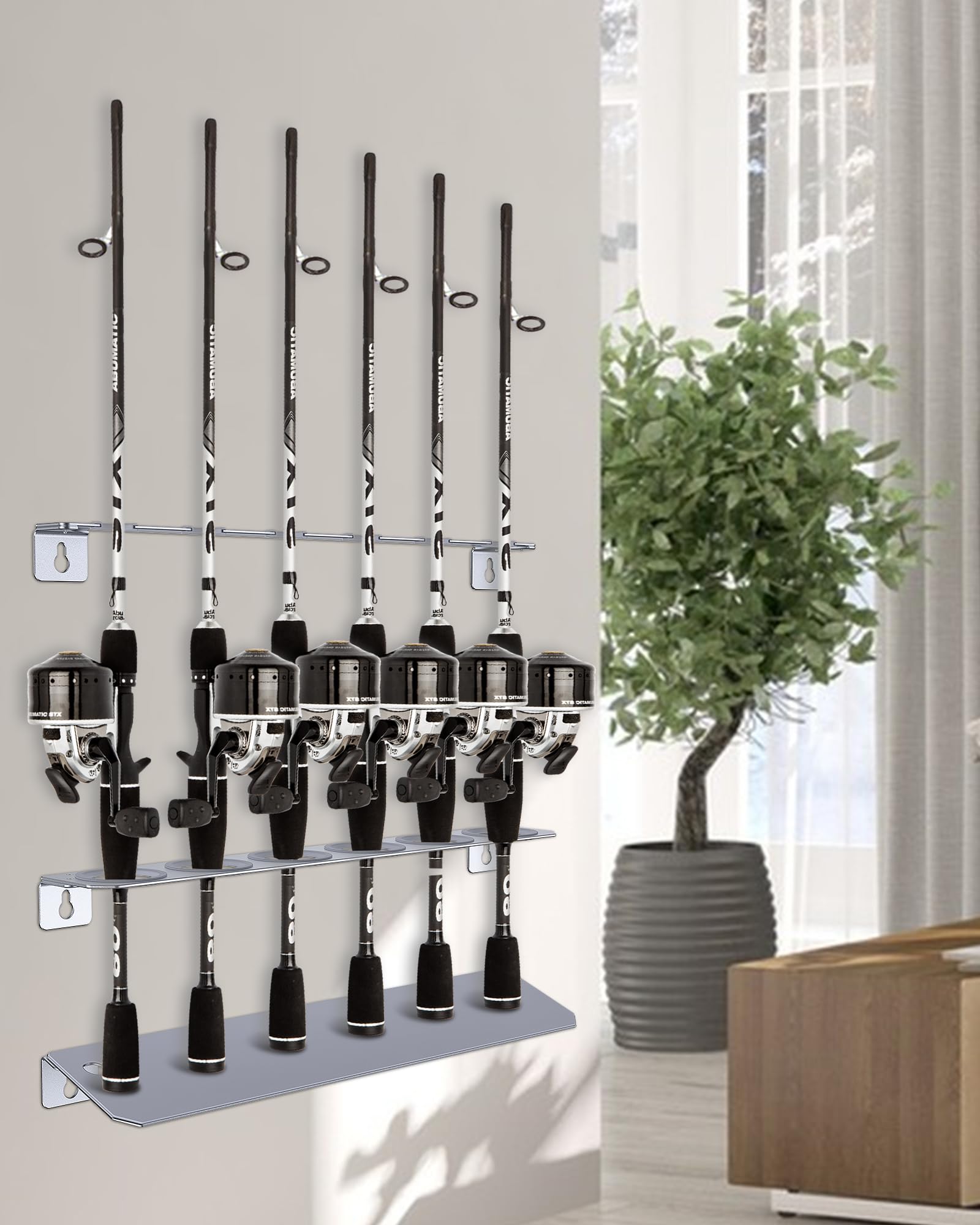 MUSVOH Fishing Pole Holders for Garage,Fishing Rod Holders for Wall- Durable 100% Aluminum Alloy, Rust-Free Design, Wall-Mounted Space-Saving Holder, Easy Rod Access & Long-Term Use