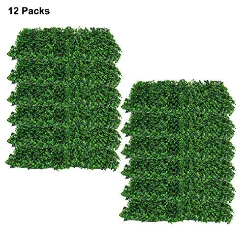 YaeGarden 12 Packs 10"x10" Artificial Boxwood Hedge Mat Boxwood Hedge Mat UV Privacy Fence Screen Greenery Panel Outdoor Decor