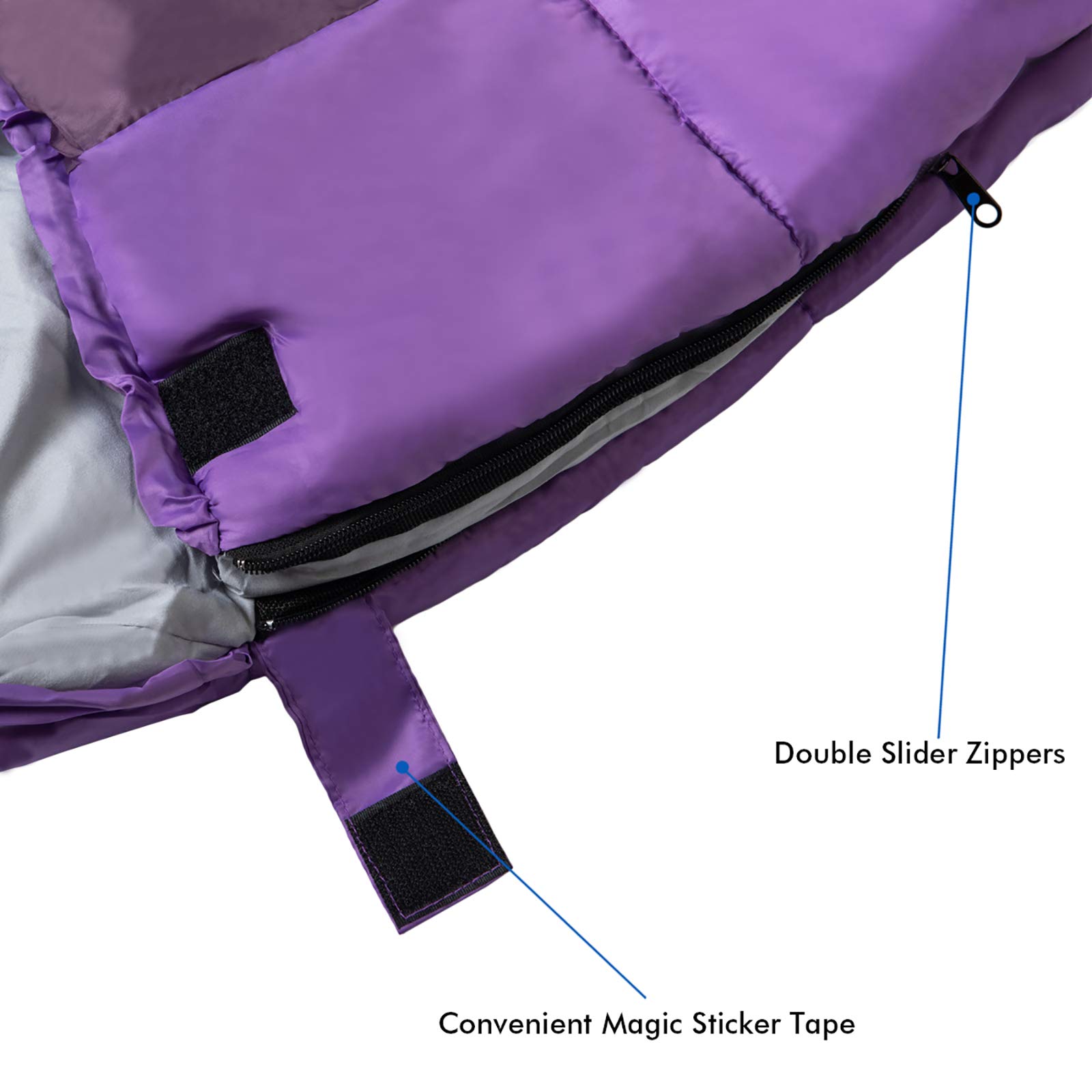 Pacific Pass 30F Synthetic Mummy Sleeping Bag with Compression Stuff Sack - Kids Size - Purple