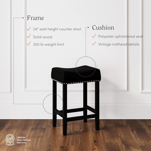 Nathan James Hylie Nailhead Wood Pub-Height Kitchen Counter Bar Stool, 24", Black