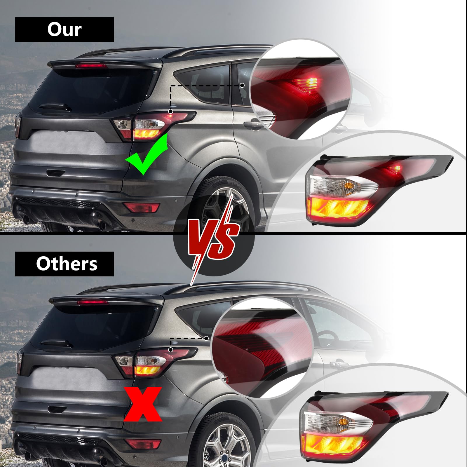 MZORANGE Outer Tail Light Blub Brake Rear Lamp Stop Indicator Light For Ford Escape Kuga 2017 2018 2019 With side lights (Right Passenger Side)