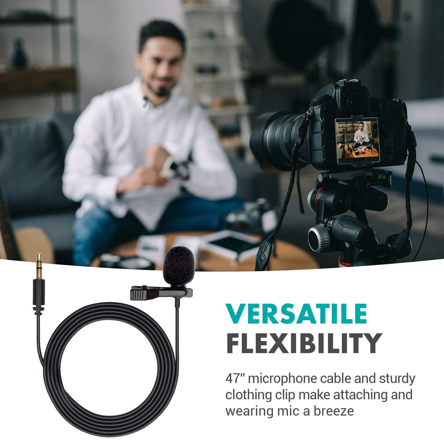 Movo DOM1 3.5mm TRS Lavalier Omnidirectional Condenser Microphone for Camera Microphone Compatible with DSLR Cameras, Recorders and More