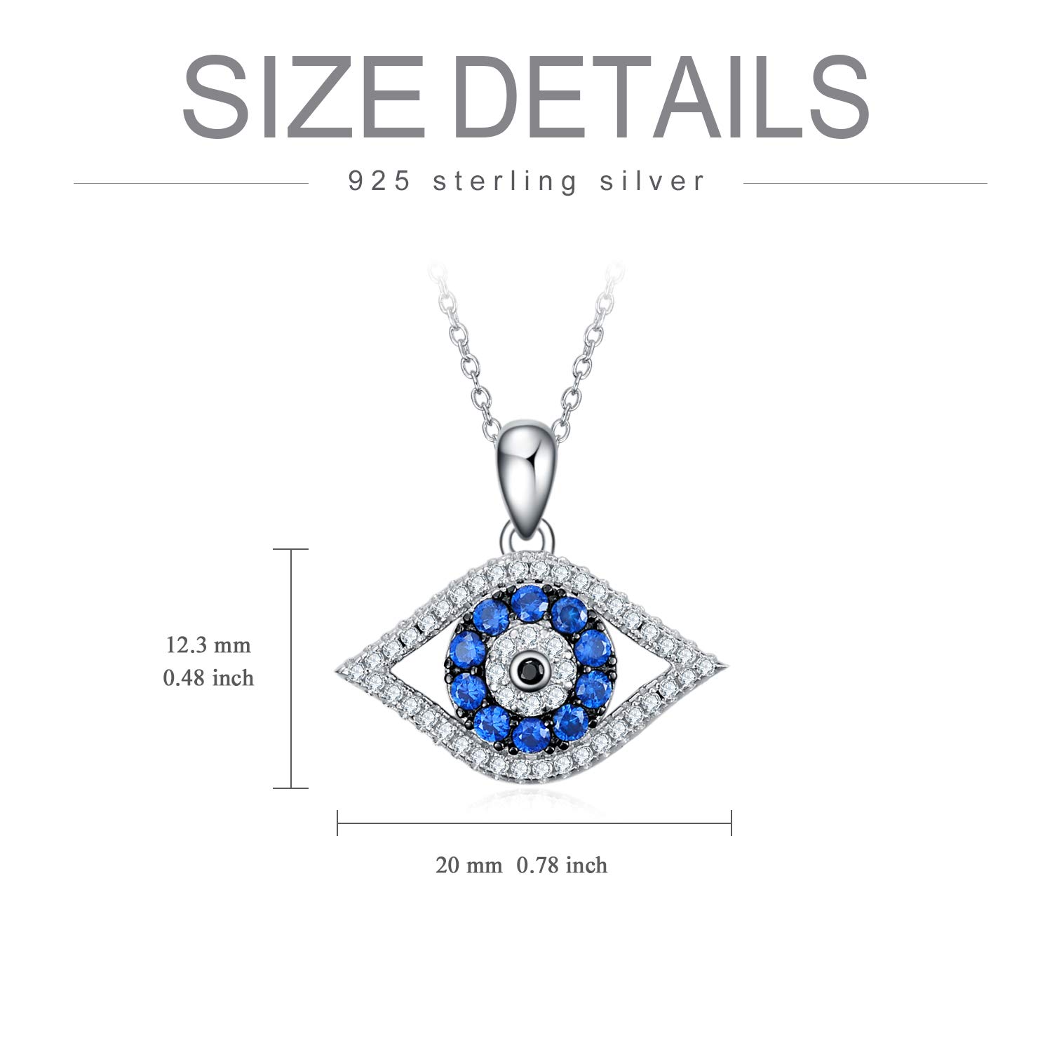 PEIMKO Evil Eye Pendant Necklace 925 Sterling Silver Greek Protection Jewelry Lucky Necklace for Women(white gold)