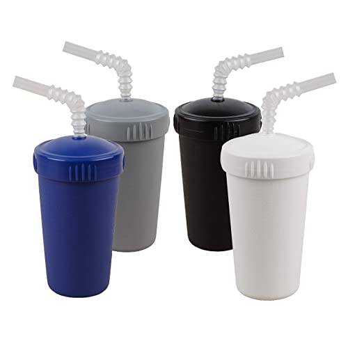 Re-Play Made in USA 10 Oz. Straw Cups for Toddlers, Pack of 4 - Reusable Kids Cups with Straws and Lids, Dishwasher/Microwave Safe - Toddler Cups with Straws 3.13" x 5.5", Droid