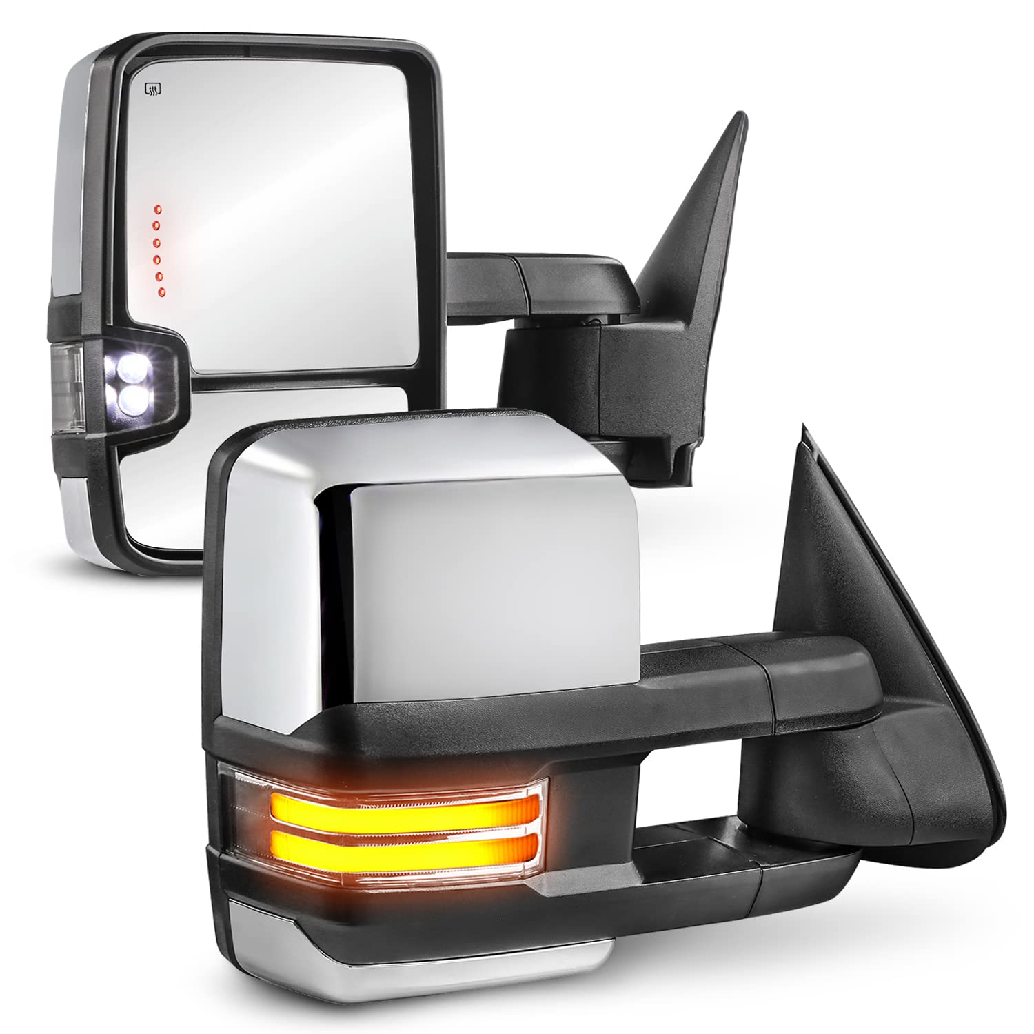 MOSTPLUS Power Heated Towing Mirrors Compatible for Chevy Silverado Suburban Tahoe GMC Serria Yukon 1999-2002 with Sequential Turn light, Parking Lamp, Running Light(Set of 2) (Chrome)
