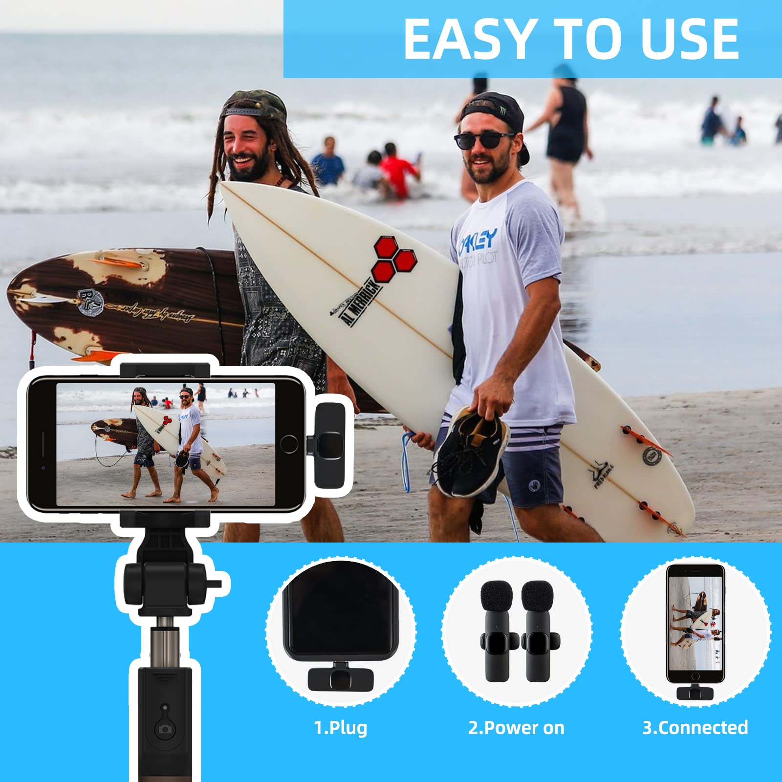 Valleycomfy Wireless Lavalier Lapel Microphone - Professional Video Recording Lav Mic, 2 Clip-on Wireless Microphones for YouTube Interview Vlog Livestream, Podcast & TikTok
