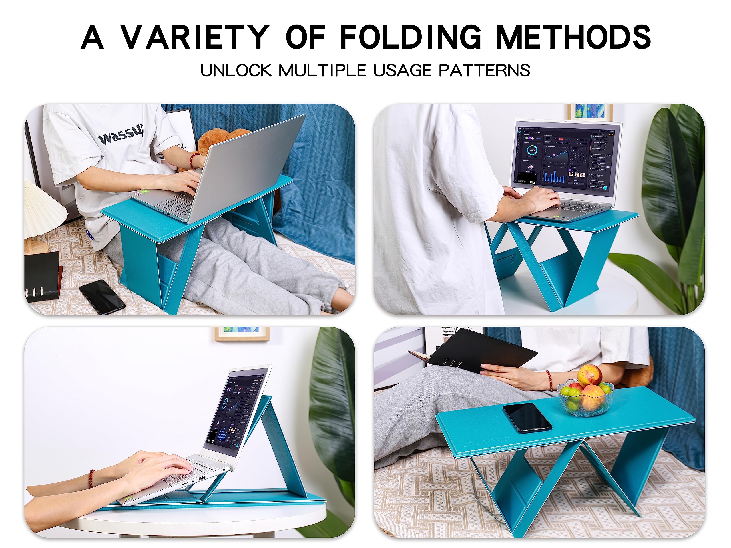 MRJKNRO.KJ Folding Table Desk at Home in The Office and car for Computer Laptop Pad Phone Reading Writing Easy to use Carry and stroage Lightweight…Blue, 9.4“X17.7"X8.26"