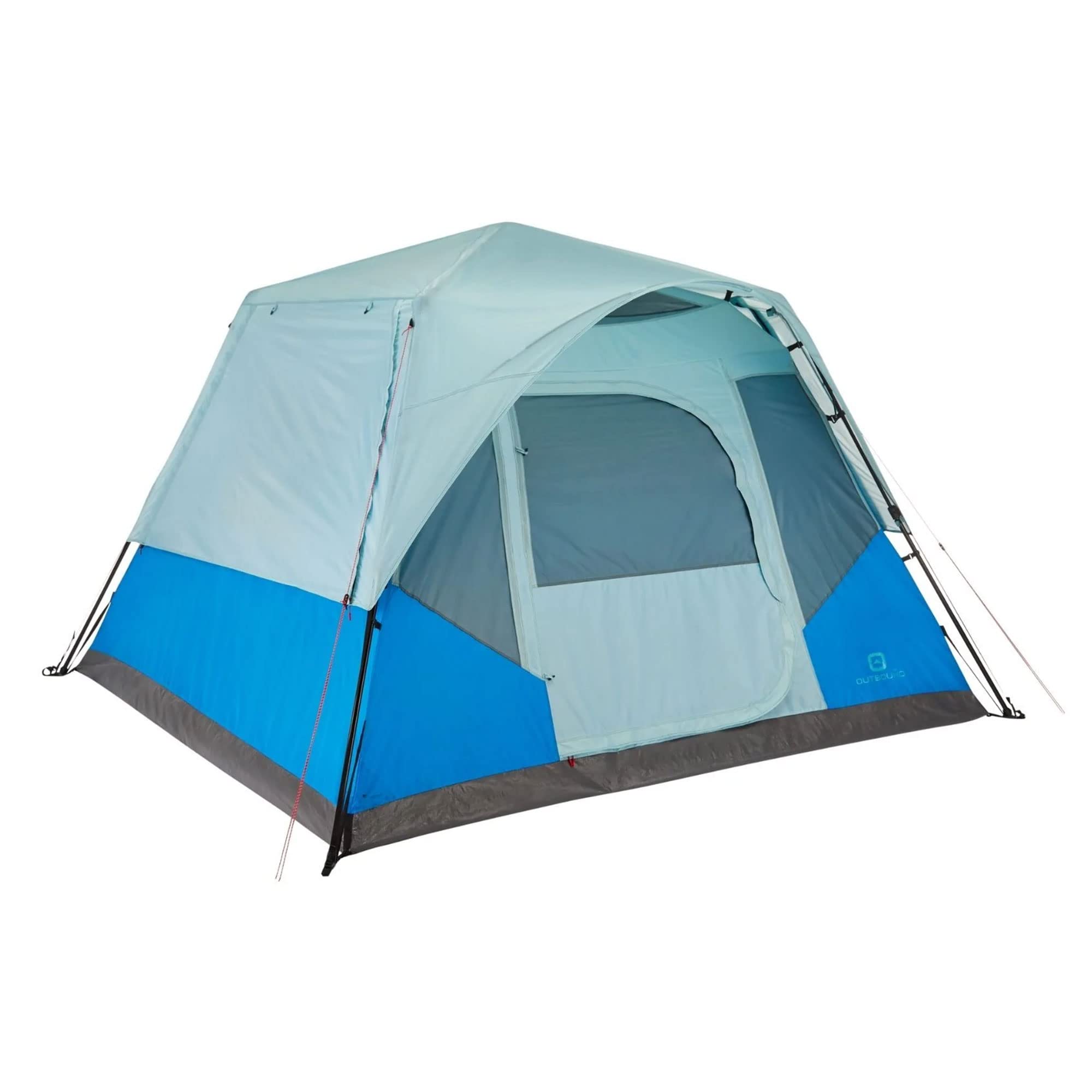 Outbound QuickCamp 6 Person 3 Season Lightweight Cabin Style Tent with a Heavy Duty 600 mm Coated Rainfly, Front Canopy, and Carry Bag, Red and White
