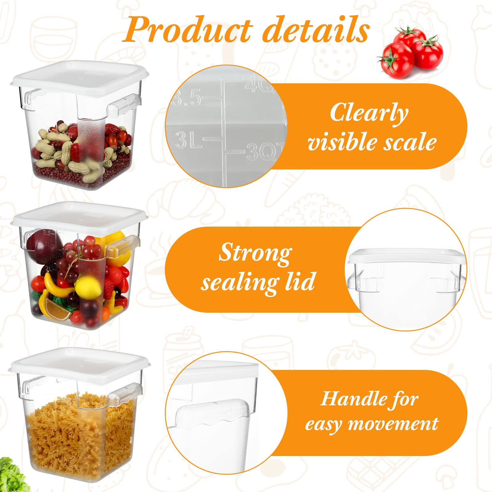meekoo Set of 3 Food Container Sets Square Food Storage Containers with Lids 4 Quart Large Plastic Brining Container with Lid Commercial Clear Polycarbonate Brine Bucket for Kitchen Bread Food Prep