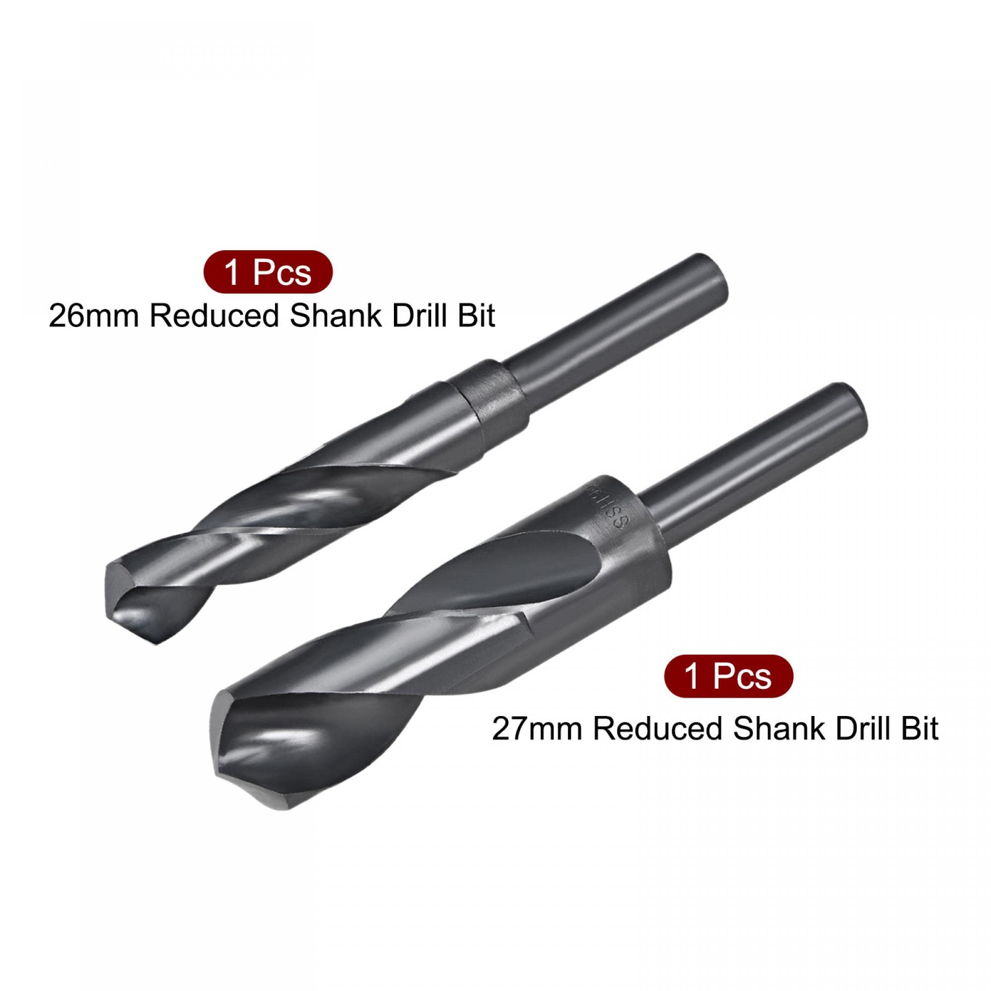 uxcell 26mm 27mm Reduced Shank Drill Bit High Speed Steel 6542 Black Oxide with 1/2 Inch Straight Shank 2pcs