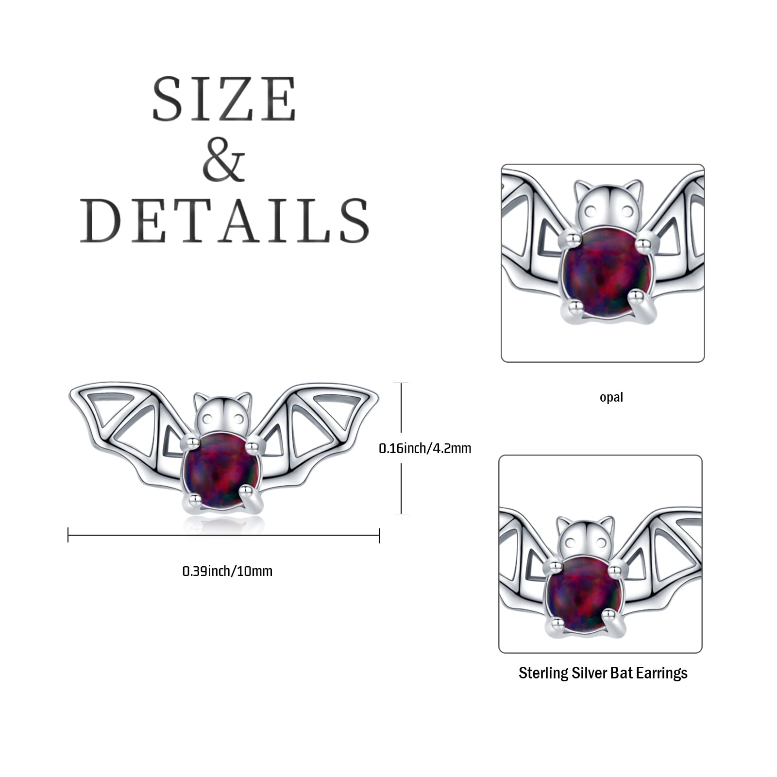 Midir&Etain Bat Earrings 925 Sterling Silver Gothic Stud Earrings Opal Earrings Christmas Gifts Bat Jewelry for Women