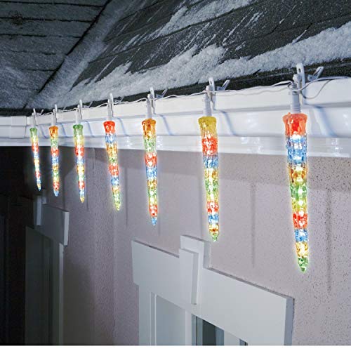Noma LED Quick-Clip Cascading Shooting Star Icicle Christmas Lights | Built-in Clip-On Icicle Lights | 10 Multi-Color Bulbs | 12.6 Ft. White Wire Strand
