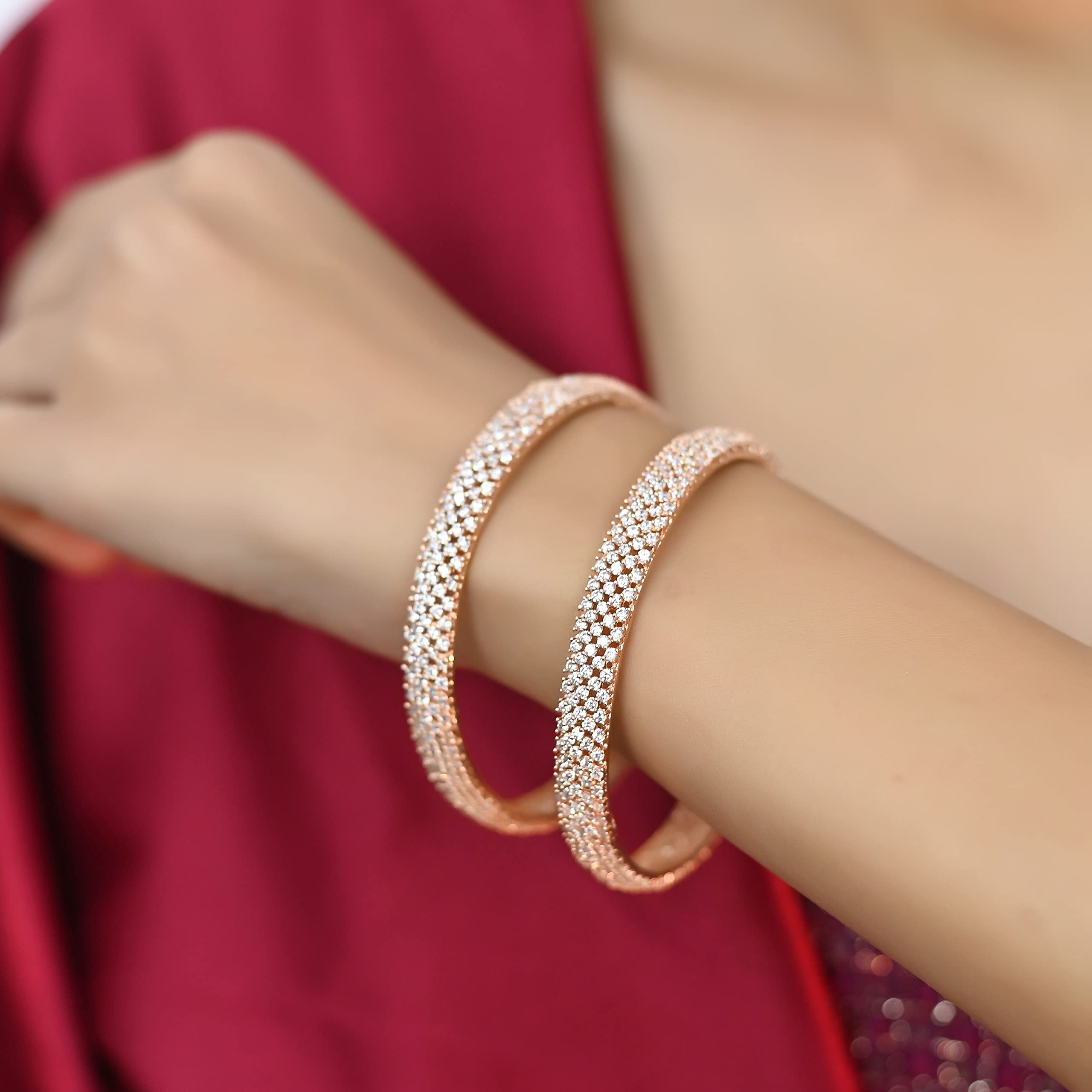Ratnavali Jewels CZ Zirconia Sleek Designer Bracelet Bollywood Wedding Bangle Jewelry Women
