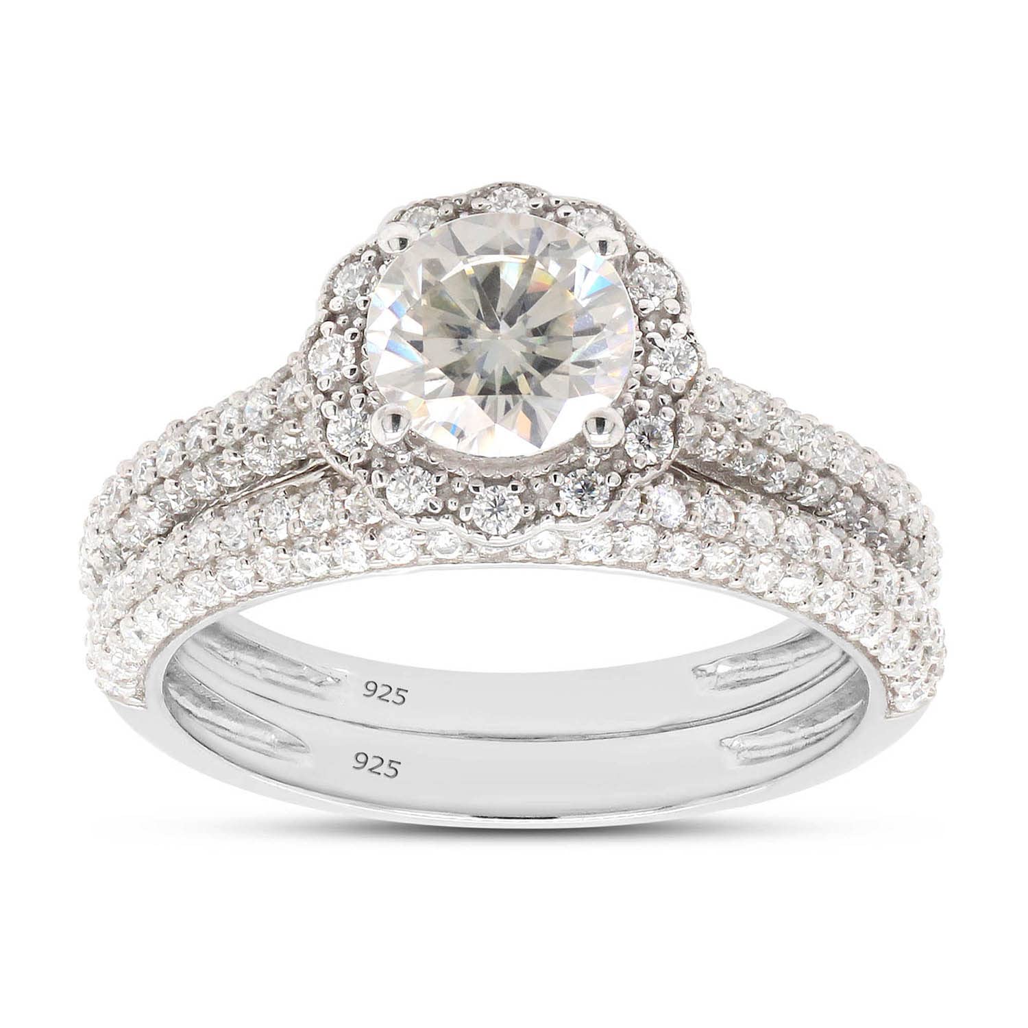 SAVEARTH DIAMONDS 1 1/2 ct. t.w Center 6MM Round Cut Lab Created Moissanite Diamond Double Halo Bridal Set Ring In 14k White Gold Over Sterling Silver (VVS1 Clarity, 1.50 Cttw)-7