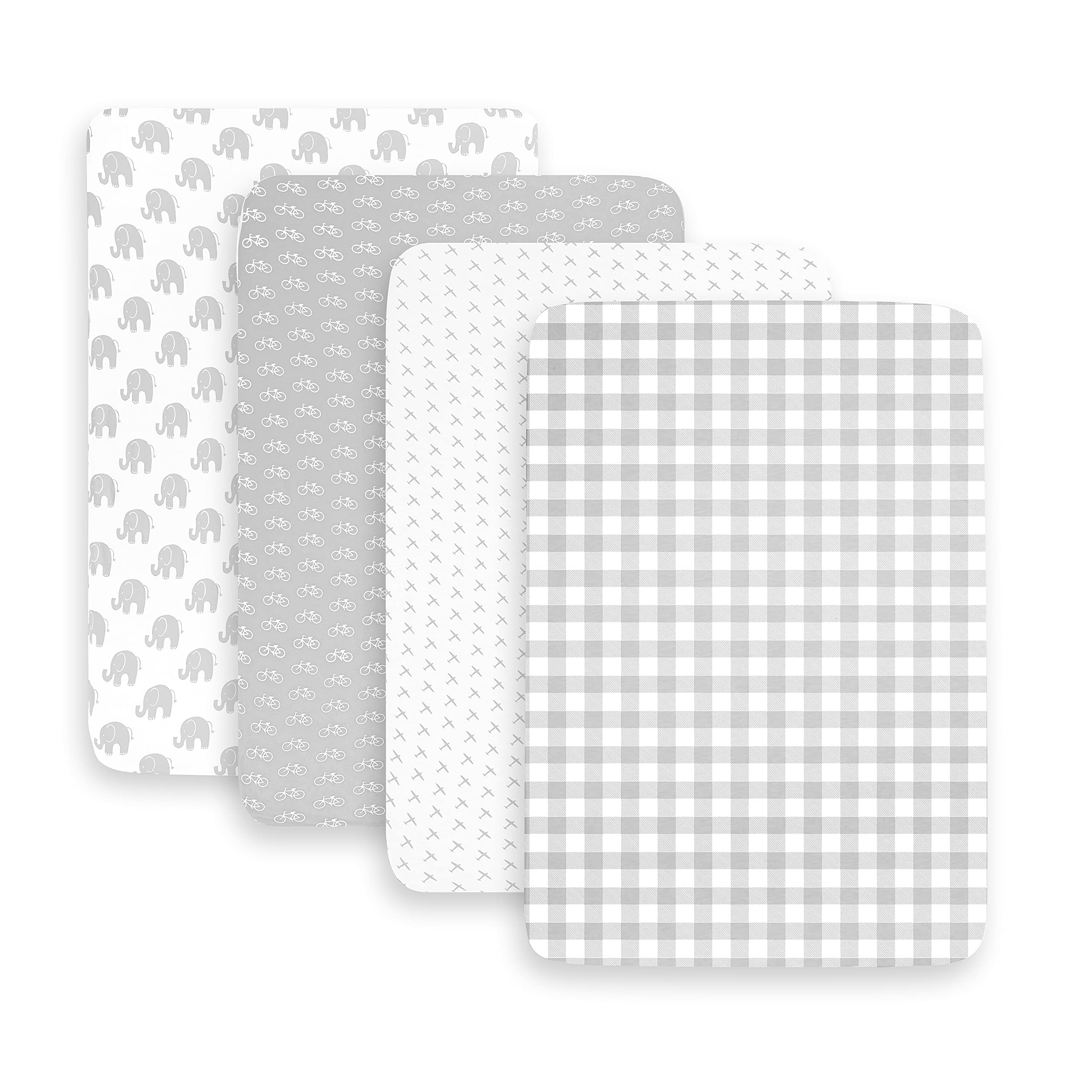 Pack n Play Sheets – Pack and Play Sheets 4 Pack – 100% Super Soft Jersey Knit Cotton Playard Mattress Sheets – Portable Playpen Sheet – Fitted Play Yard Mini Crib Sheets for Boy & Girl (24 x 38 x 5)