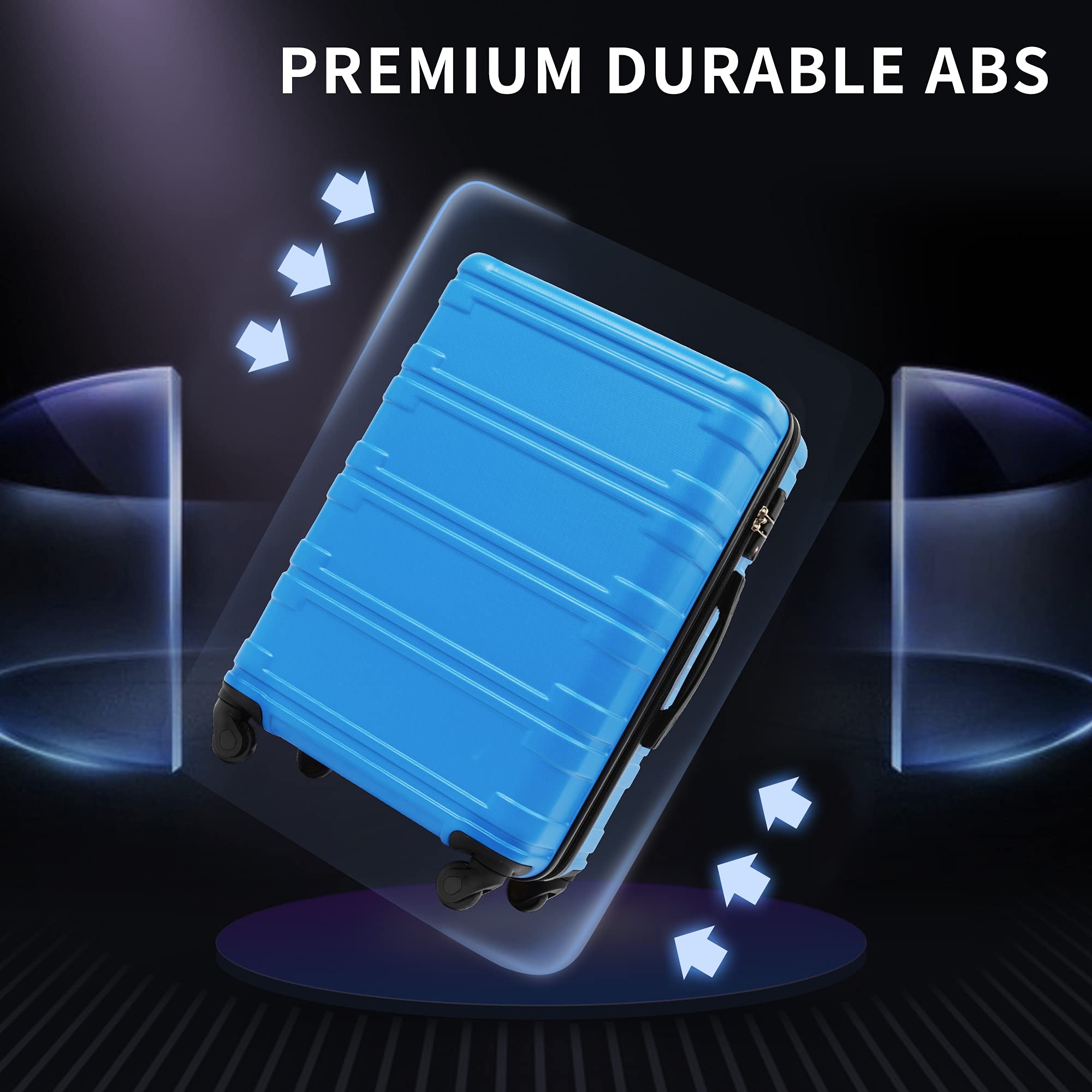 Merax Unisex-Adult (Novelty and Luggage Spinner Expandable Hardshell Lightweight Abs Suitcase 20”24”28”, 3 Pcs Set-Blue, One_Size