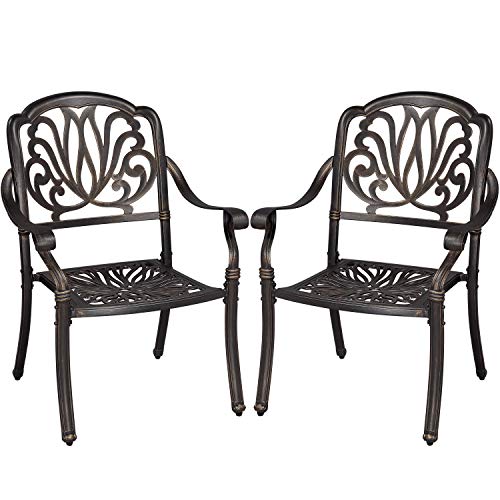 Yaheetech Cast Aluminum Dining Chairs Set of 2, Stackable Patio Dining Chairs Patio Furniture for Garden Deck Antique, Bronze